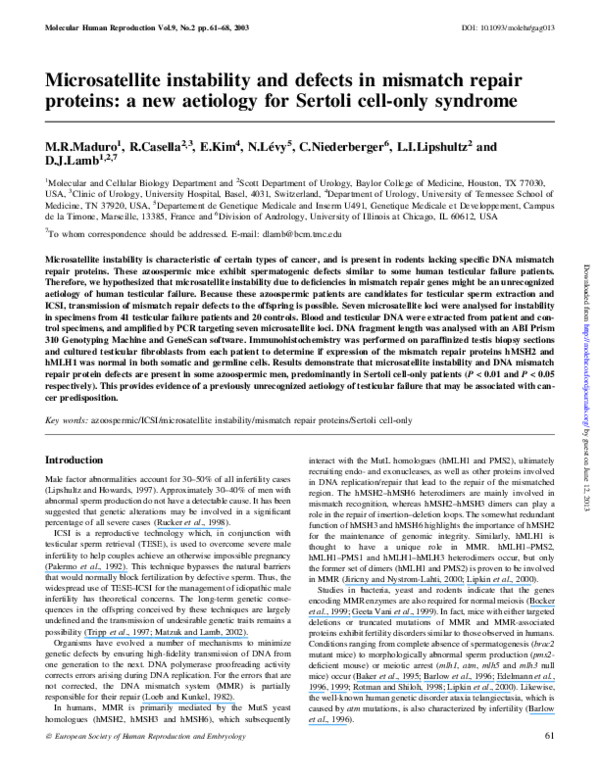 (PDF) Microsatellite instability and defects in mismatch repair ...