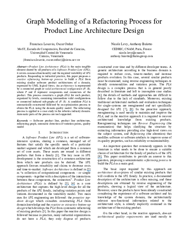 Pdf Graph Modelling Of A Refactoring Process For Product Line Architecture Design