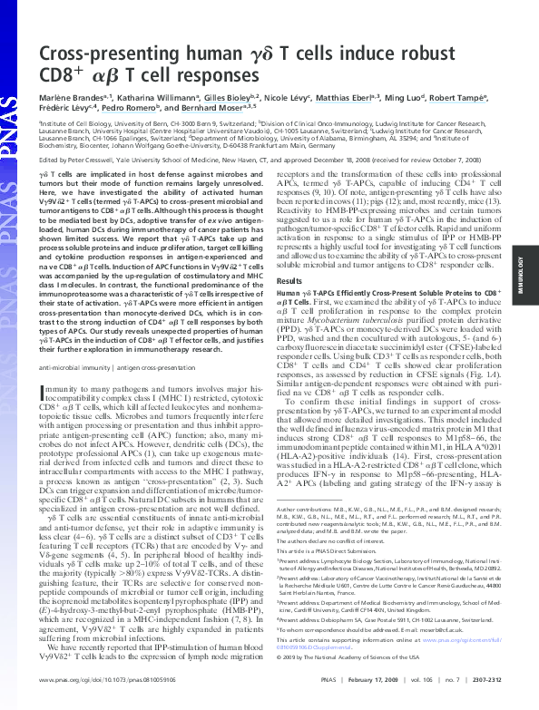 (PDF) Cross-presenting human gamma delta T cells induce robust CD8 ...