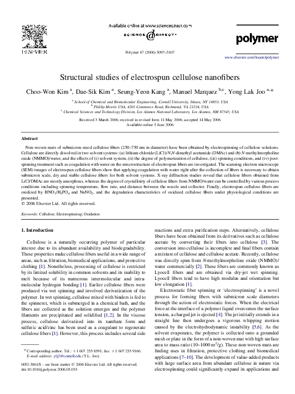 (PDF) Structural studies of electrospun cellulose nanofibers