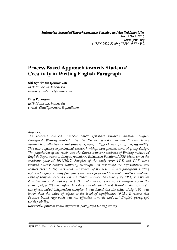 (PDF) Process Based Approach towards Students' Creativity in Writing ...