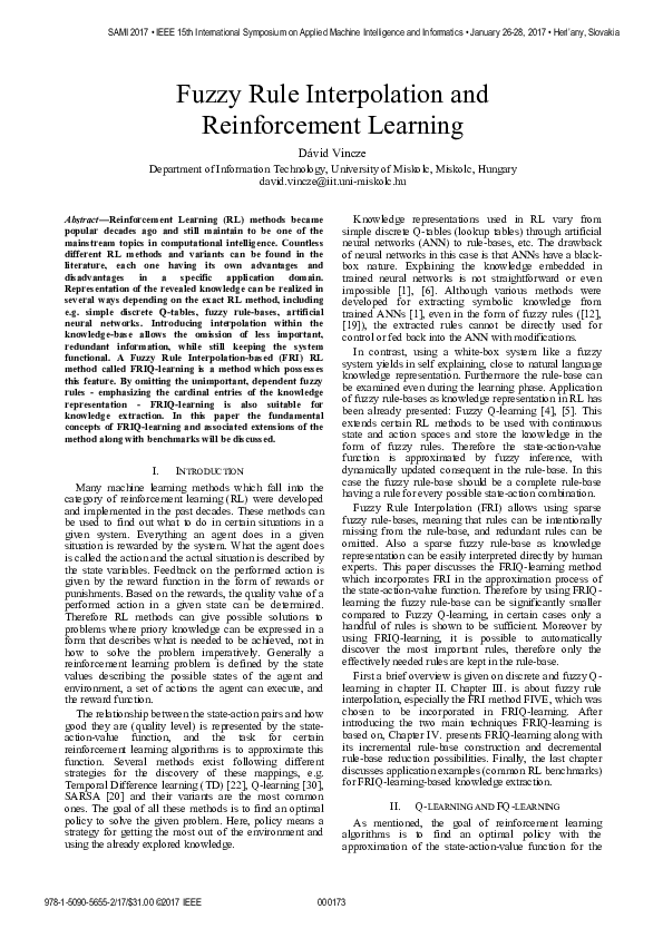 (PDF) Fuzzy Rule Interpolation and Reinforcement Learning