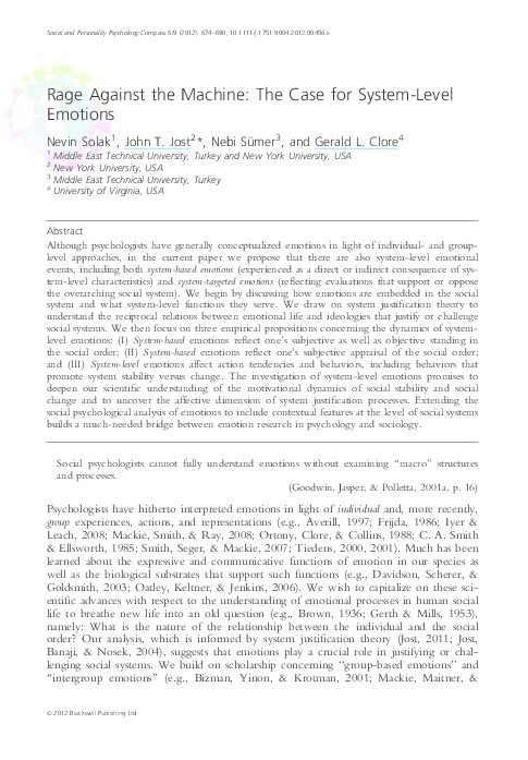 (PDF) Rage Against the Machine: The Case for System-Level Emotions
