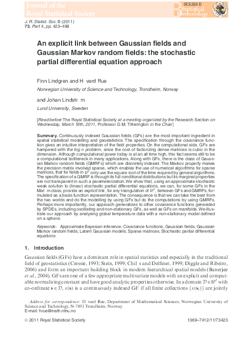 Pdf An Explicit Link Between Gaussian Fields And Gaussian Markov Random Fields The Stochastic 2231