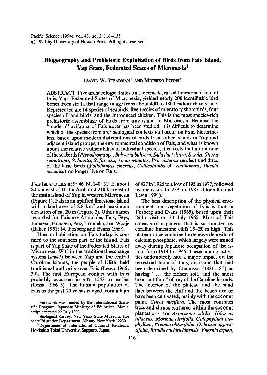 (PDF) Biogeography and Prehistoric Exploitation of Birds from Fais ...