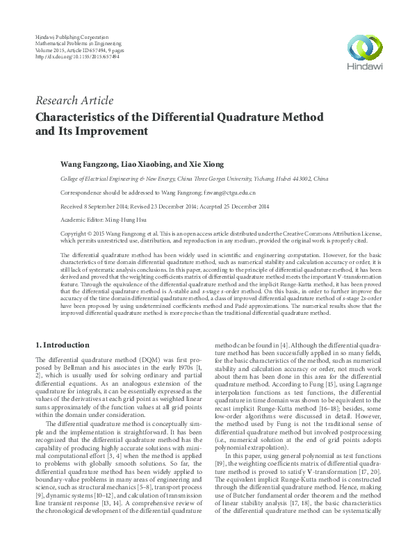 Pdf Characteristics Of The Differential Quadrature Method And Its