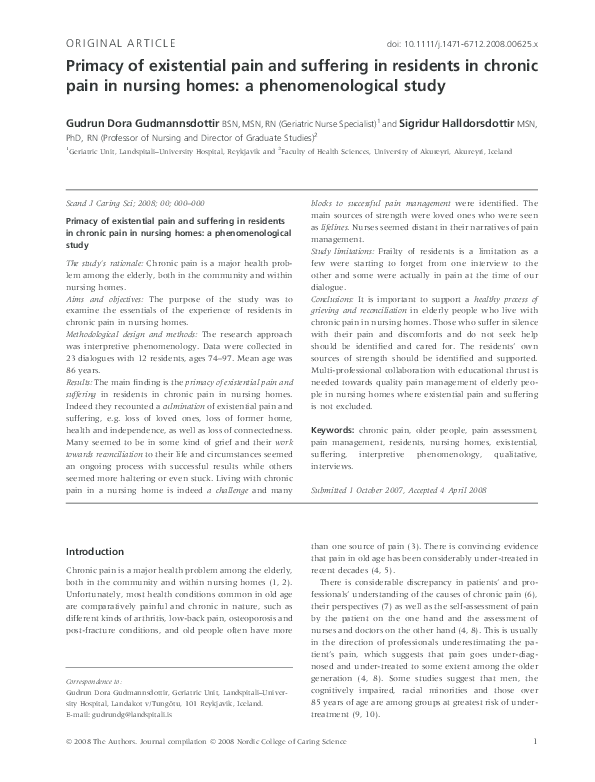 (PDF) Primacy of existential pain and suffering in residents in chronic ...