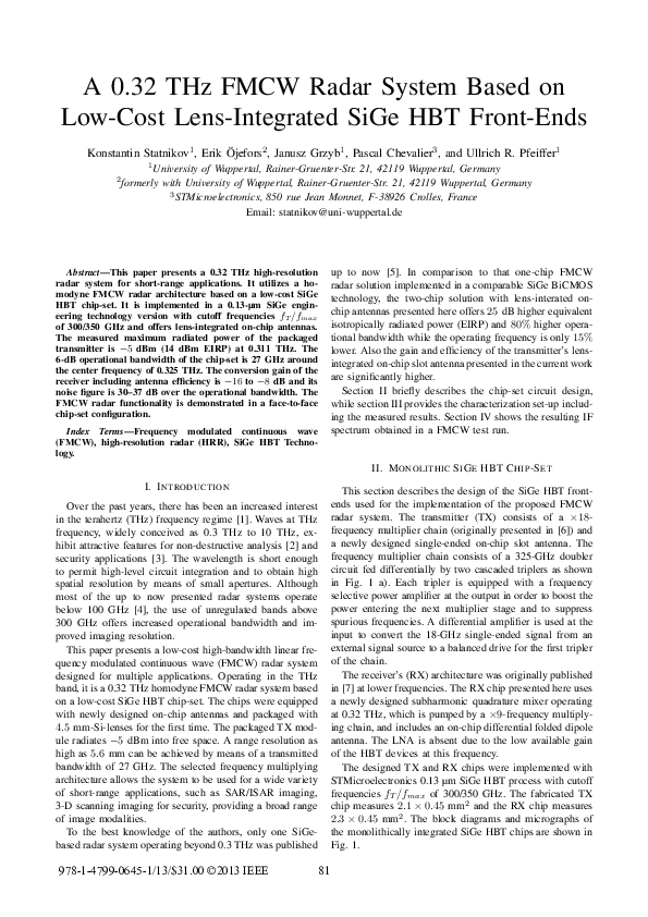 (PDF) A 0.32 THz FMCW radar system based on low-cost lens-integrated ...