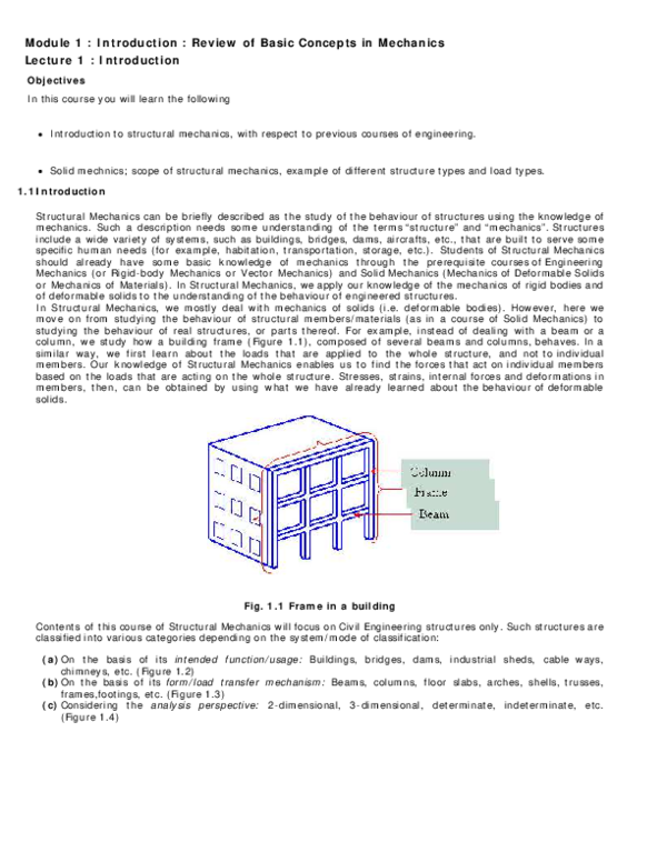 (PDF) Module 1 : Introduction : Review of Basic Concepts in Mechanics