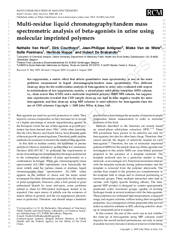 (PDF) Multi-residue liquid chromatography/tandem mass spectrometric analysis of beta-agonists in ...