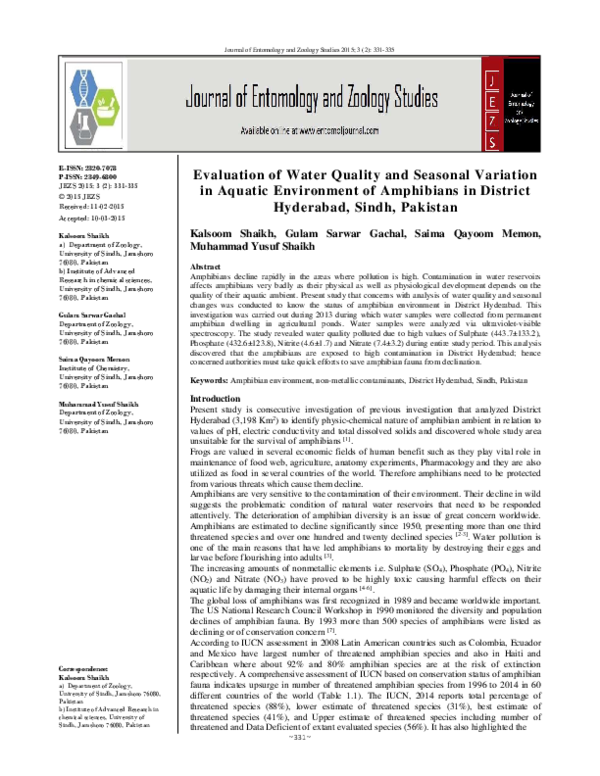 (PDF) Evaluation of Water Quality and Seasonal Variation in Aquatic ...