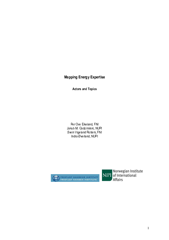 (PDF) Mapping Energy Expertise: Actors and Topics | Indra Overland ...
