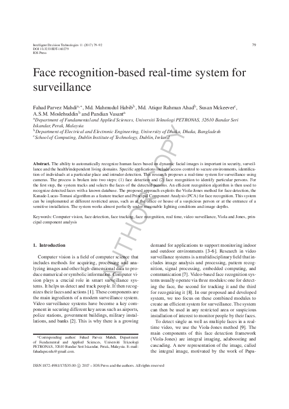 (PDF) Face recognition-based real-time system for surveillance