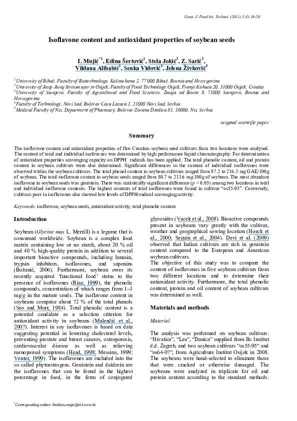 (PDF) Isoflavone content and antioxidant properties of soybean seeds ...