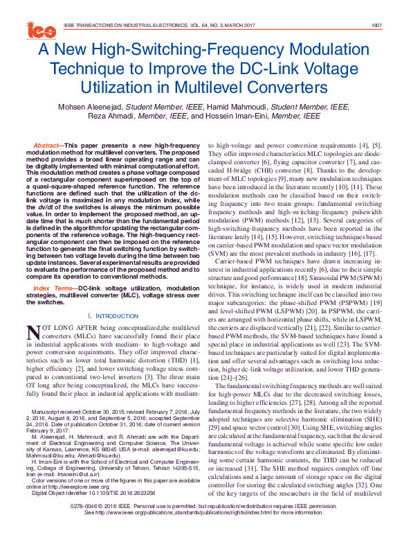 (PDF) A New High-Switching-Frequency Modulation Technique to Improve the DC-Link Voltage ...