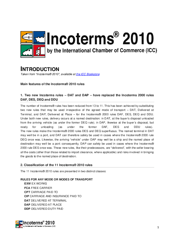 (PDF) ICC Introduction to the Incoterms 2010