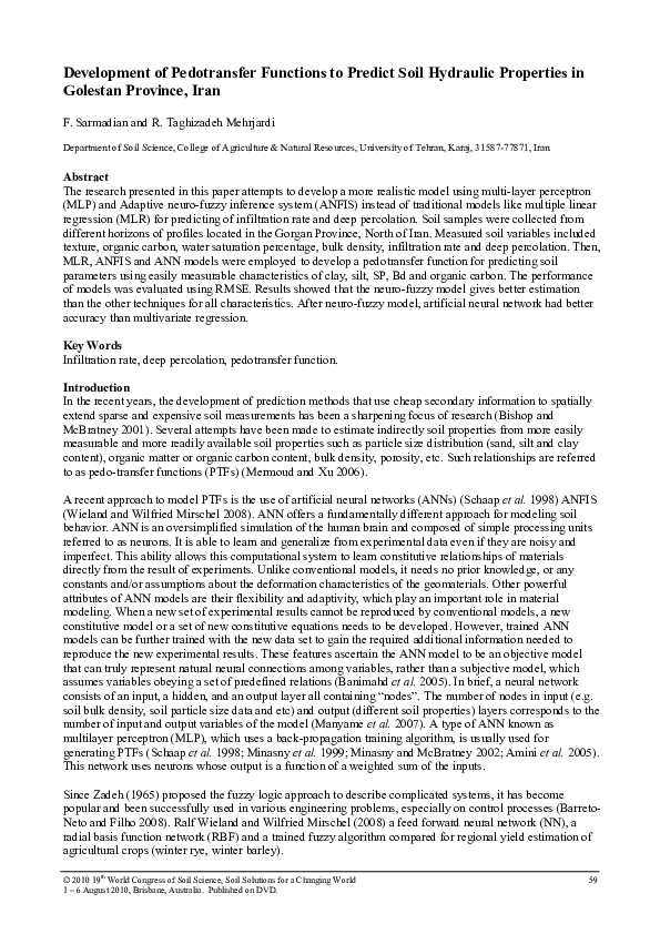 (PDF) Development of Pedotransfer Functions to Predict Soil Hydraulic Properties in Golestan ...
