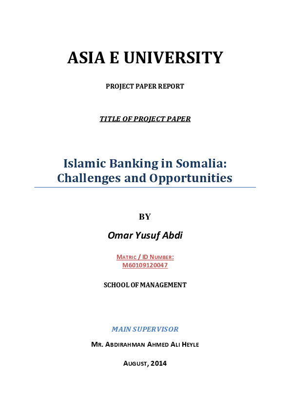 (PDF) TITLE OF PROJECT PAPER Islamic Banking in Somalia: Challenges and ...