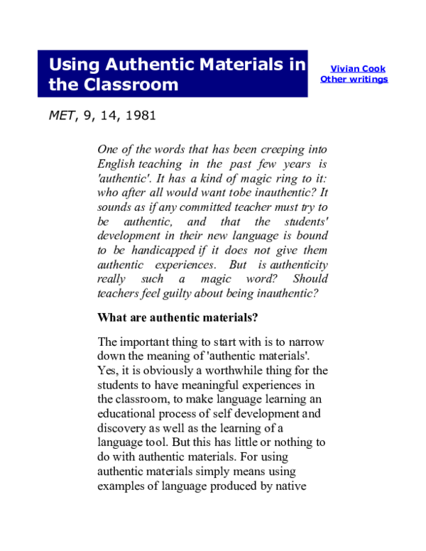 (DOC) Using Authentic Materials in the Classroom | Pərvin Məmmədov ...