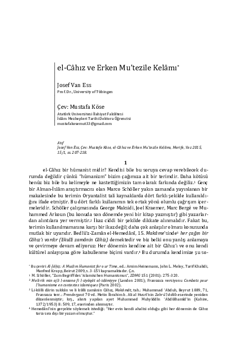 (PDF) Marife.2015_1. el-Câhız ve Erken Mu’tezile Kelâmı / Al-Jāḥiẓ: A ...