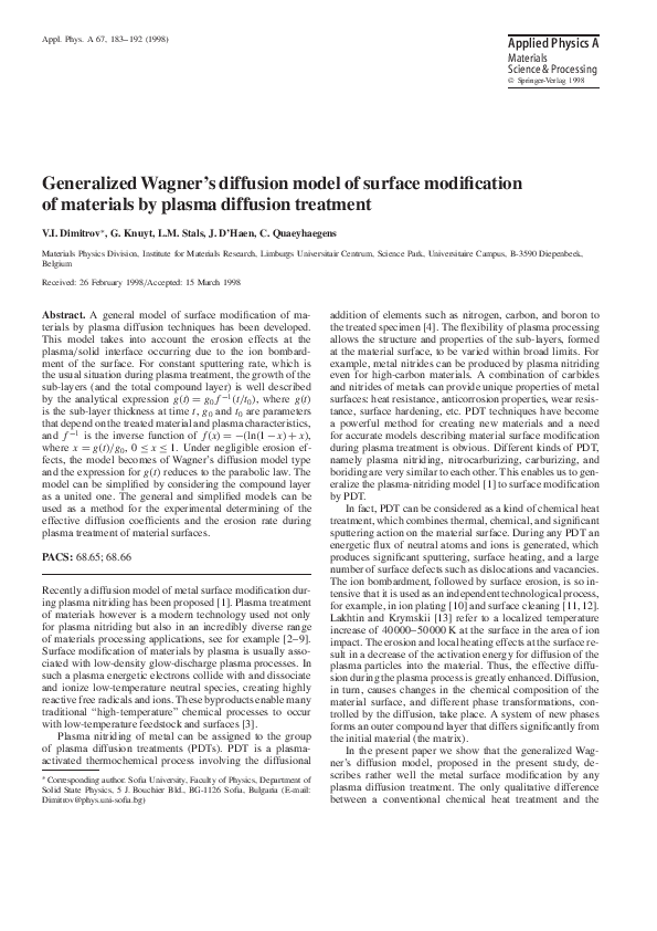 (PDF) Generalized Wagner's diffusion model of surface modification of ...