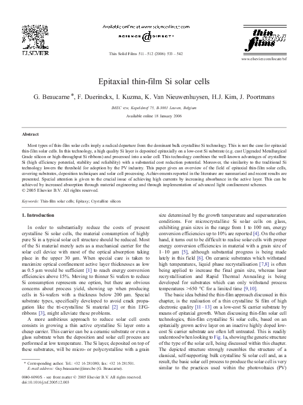 (PDF) Epitaxial thin-film Si solar cells