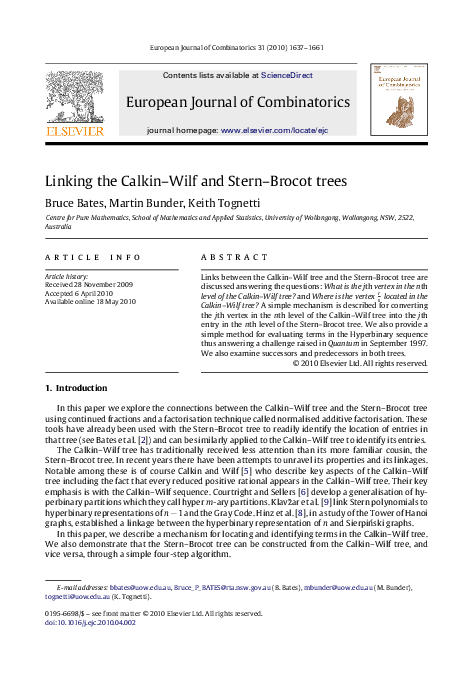 (PDF) Linking the Calkin–Wilf and Stern–Brocot trees