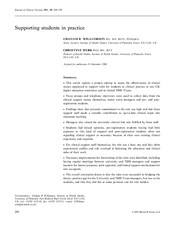 (PDF) Supporting students in practice