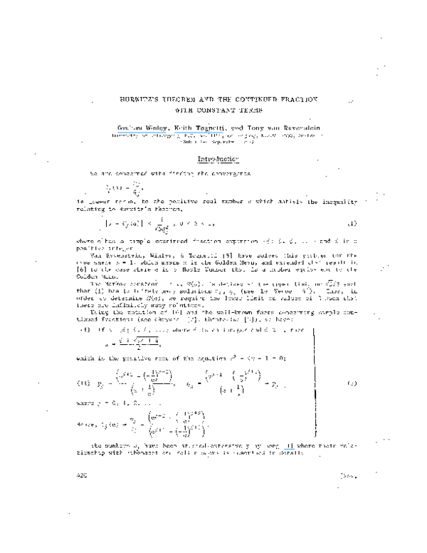 (PDF) Hurwitz’s theorem and the continued fraction with constant terms