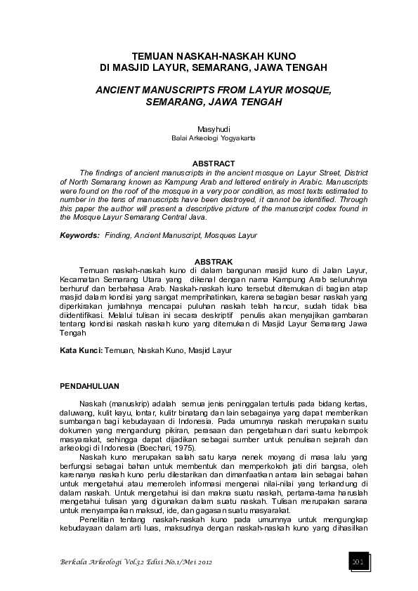 (PDF) TEMUAN NASKAH-NASKAH KUNO DI MASJID LAYUR, SEMARANG, JAWA TENGAH ...