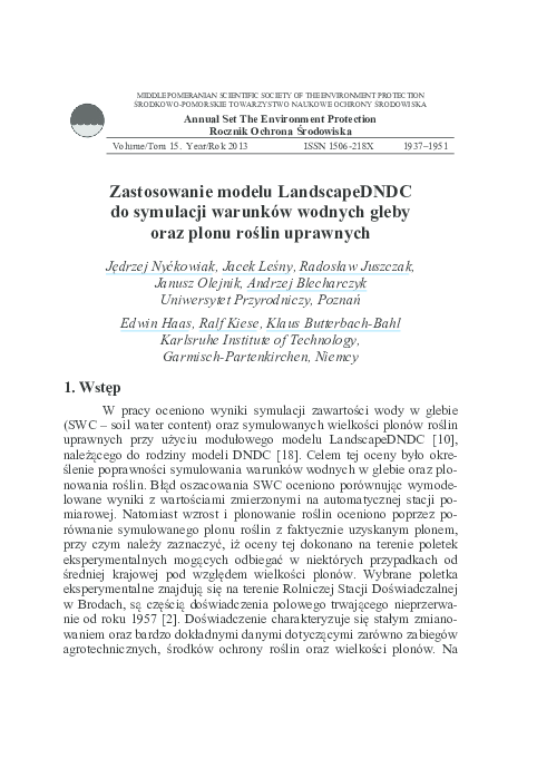 (PDF) Application of LandscapeDNDC Model for Simulating Soil Water ...