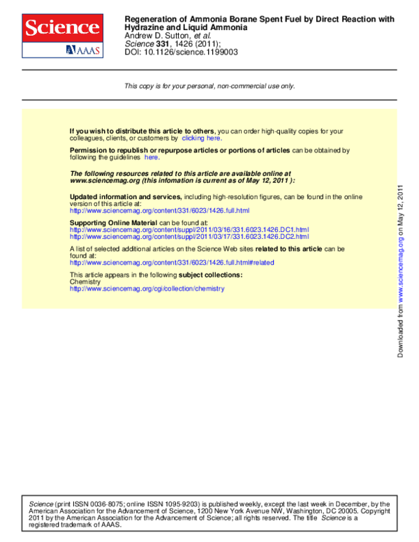 (PDF) Regeneration of Ammonia Borane Spent Fuel by Direct Reaction with ...