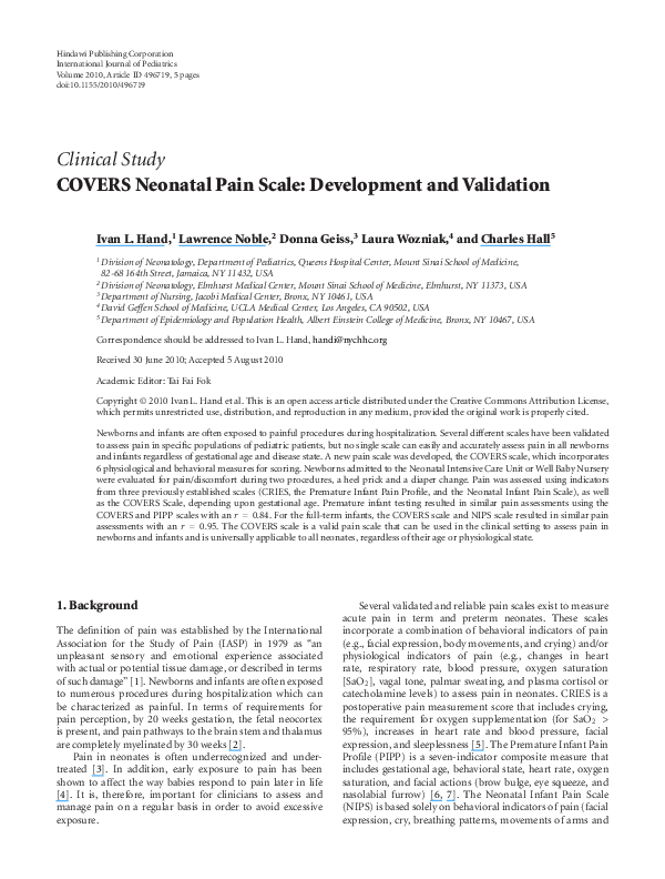 (PDF) COVERS Neonatal Pain Scale: Development and Validation