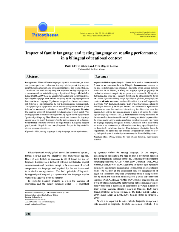 (PDF) Impact of family language and testing language on reading ...
