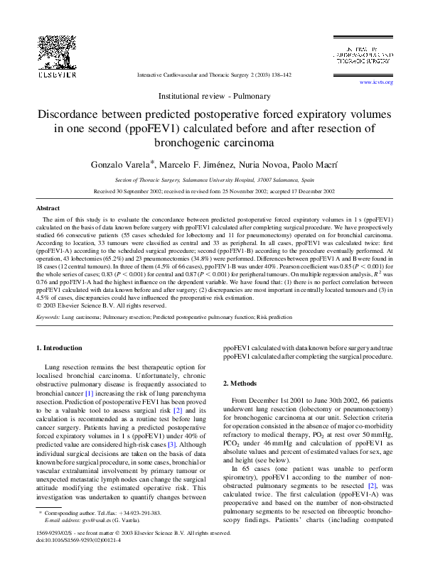(PDF) Discordance between predicted postoperative forced expiratory ...
