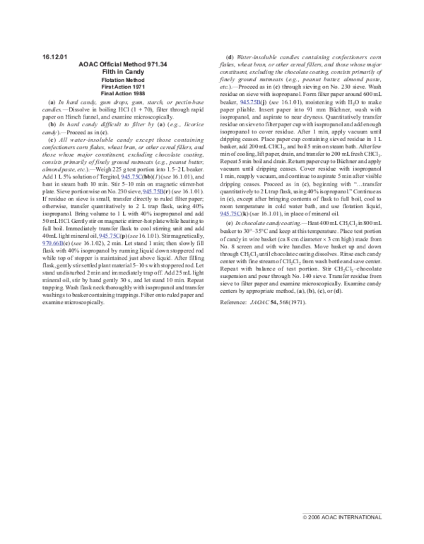(PDF) AOAC Of fi cial Method 971.34 Filth in Candy