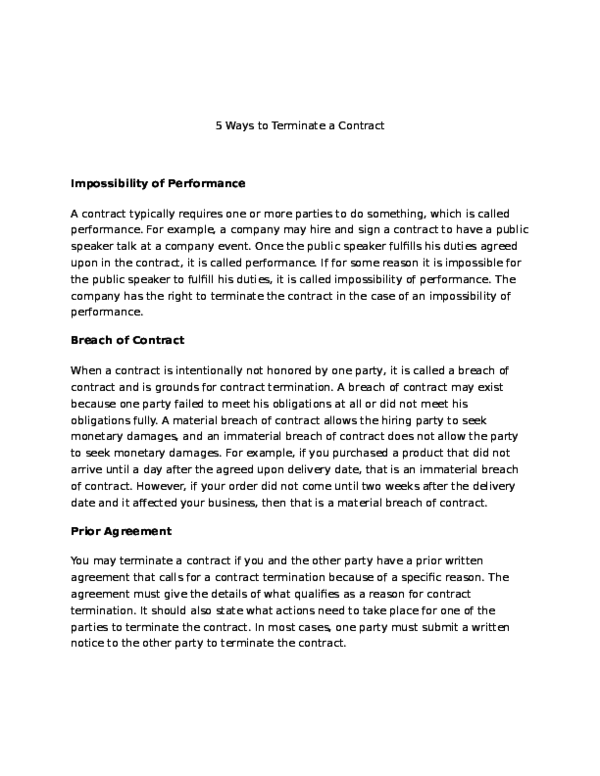 (DOC) 5 Ways to Terminate a Contract Impossibility of Performance