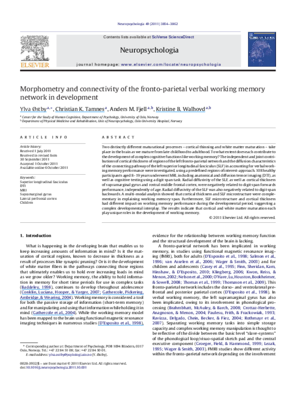 (PDF) Morphometry and connectivity of the fronto-parietal verbal working memory network in ...