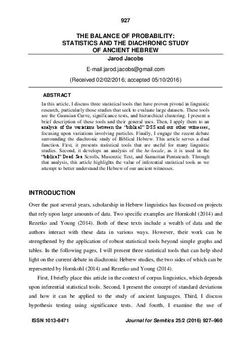 (PDF) THE BALANCE OF PROBABILITY: STATISTICS AND THE DIACHRONIC STUDY ...