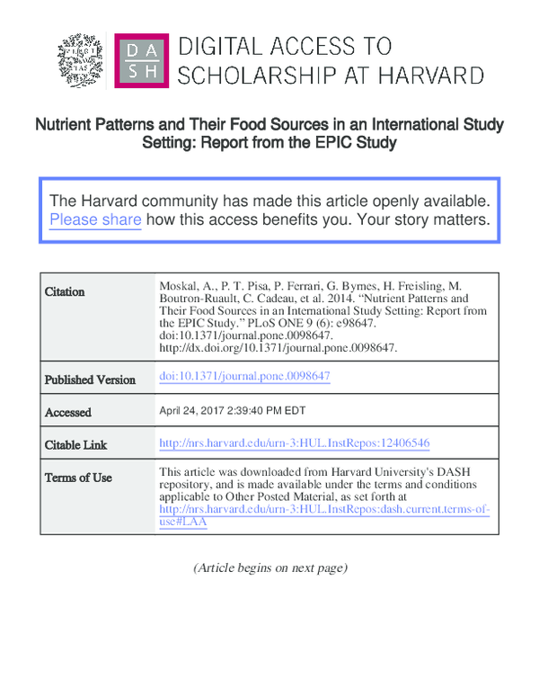 (PDF) Nutrient Patterns and Their Food Sources in an International ...