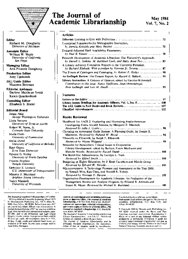 (PDF) A Library Advisory Committee Reports to the University President