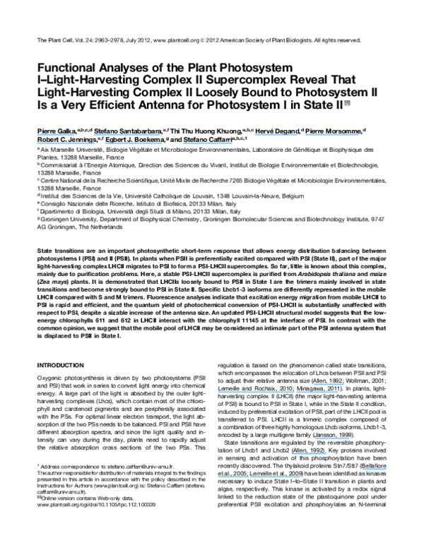 (PDF) Functional Analyses of the Plant Photosystem I-Light-Harvesting ...