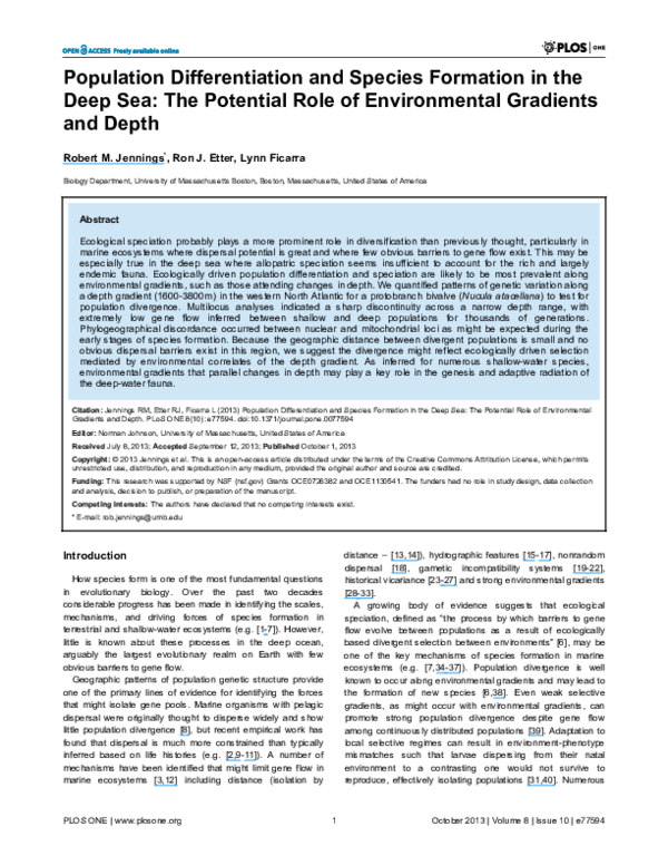 (PDF) Population Differentiation and Species Formation in the Deep Sea ...