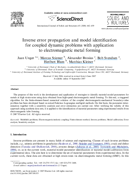 (PDF) Inverse error propagation and model identification for coupled dynamic problems with ...