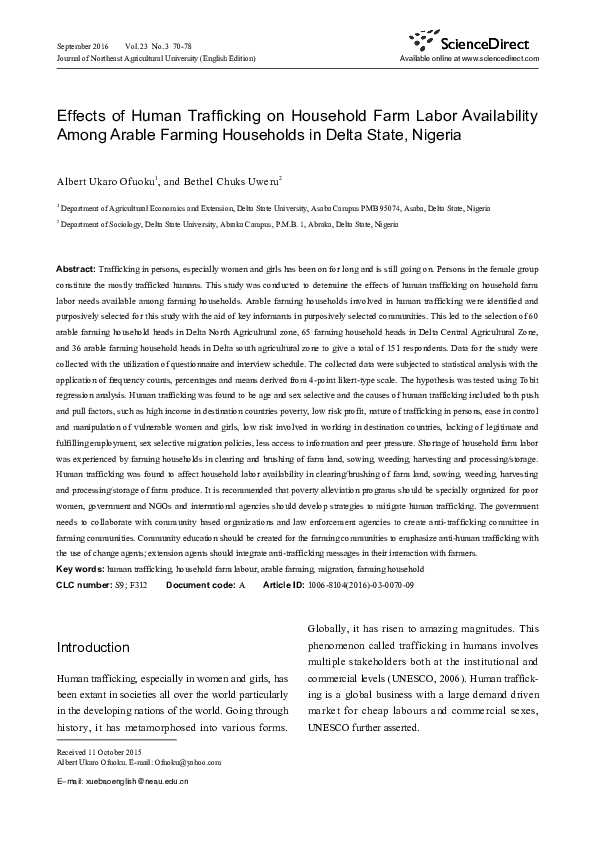 (PDF) Effects of Human Trafficking on Household Farm Labor Availability ...