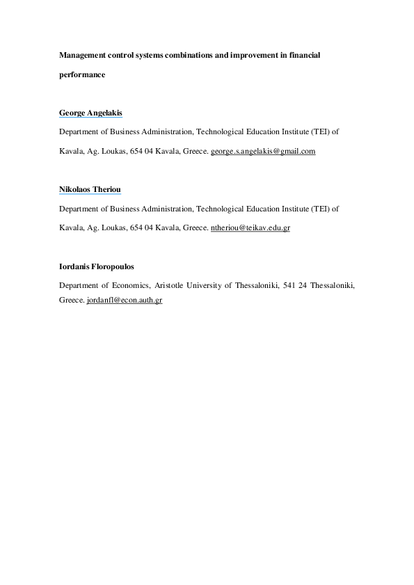 (PDF) Management control systems combinations and improvement in ...