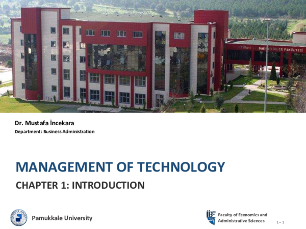 (PDF) MANAGEMENT OF TECHNOLOGY CHAPTER 1: INTRODUCTION