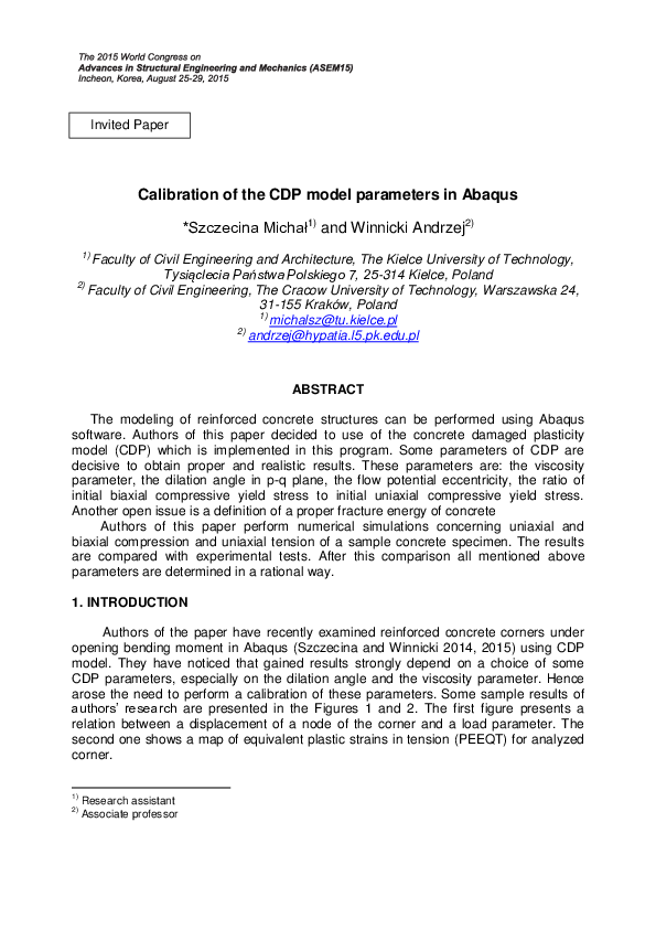 Pdf Calibration Of The Cdp Model Parameters In Abaqus