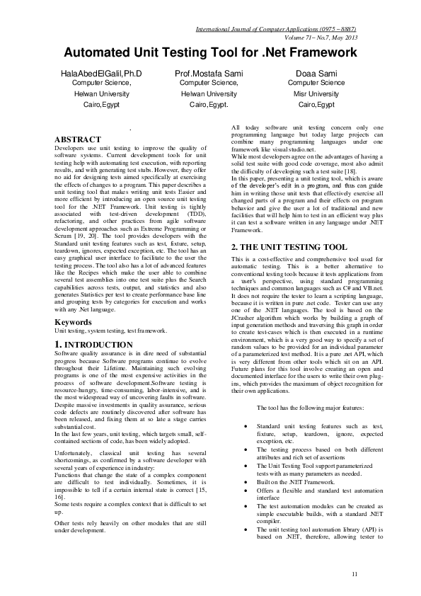 (PDF) Automated Unit Testing Tool for .Net Framework