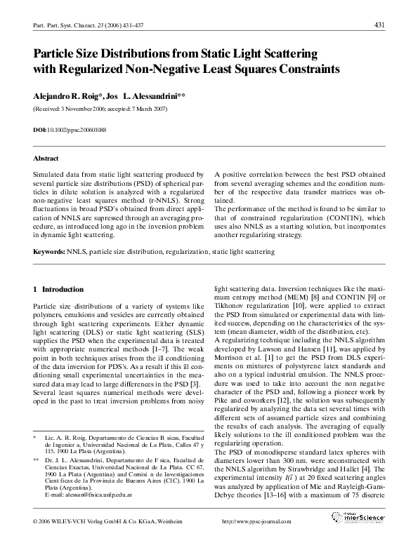 (PDF) Reconstruction of particle-size distributions from light-scattering patterns using three ...